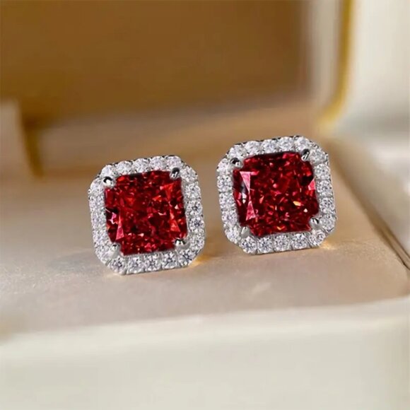 Jewelry | Solid 925 Silver Womens 1ct Diamond 2ct Red Ruby Square ...